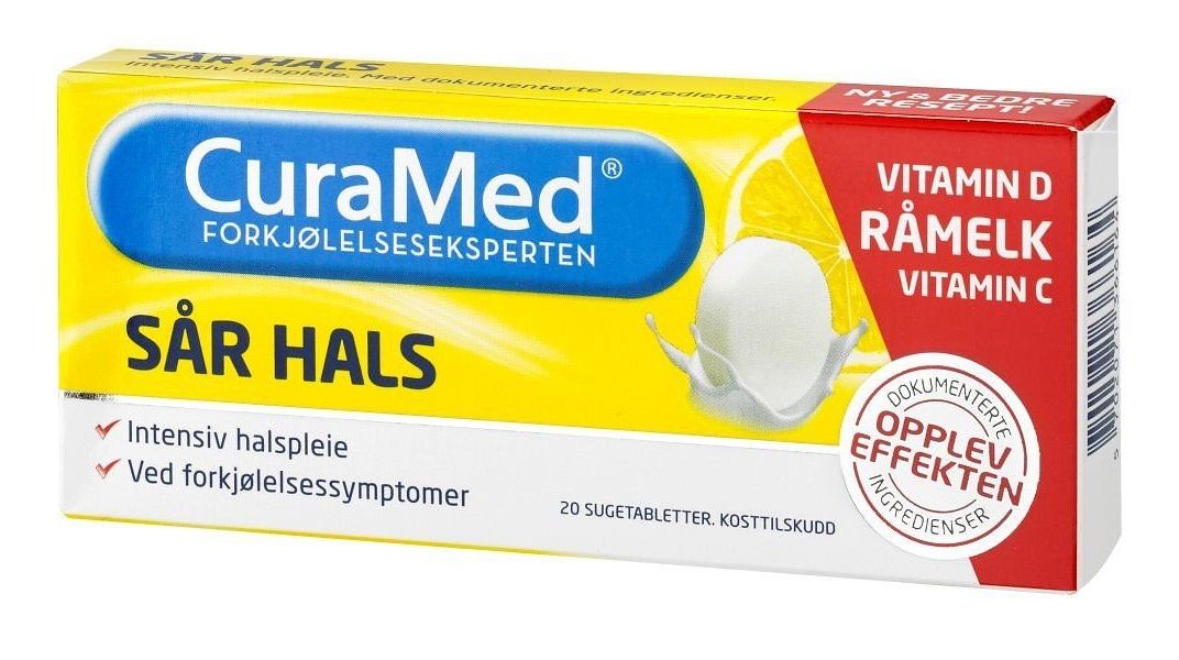 Curamed Sår Hals Sugetabletter med råmelk 20 stk – Herreapoteket