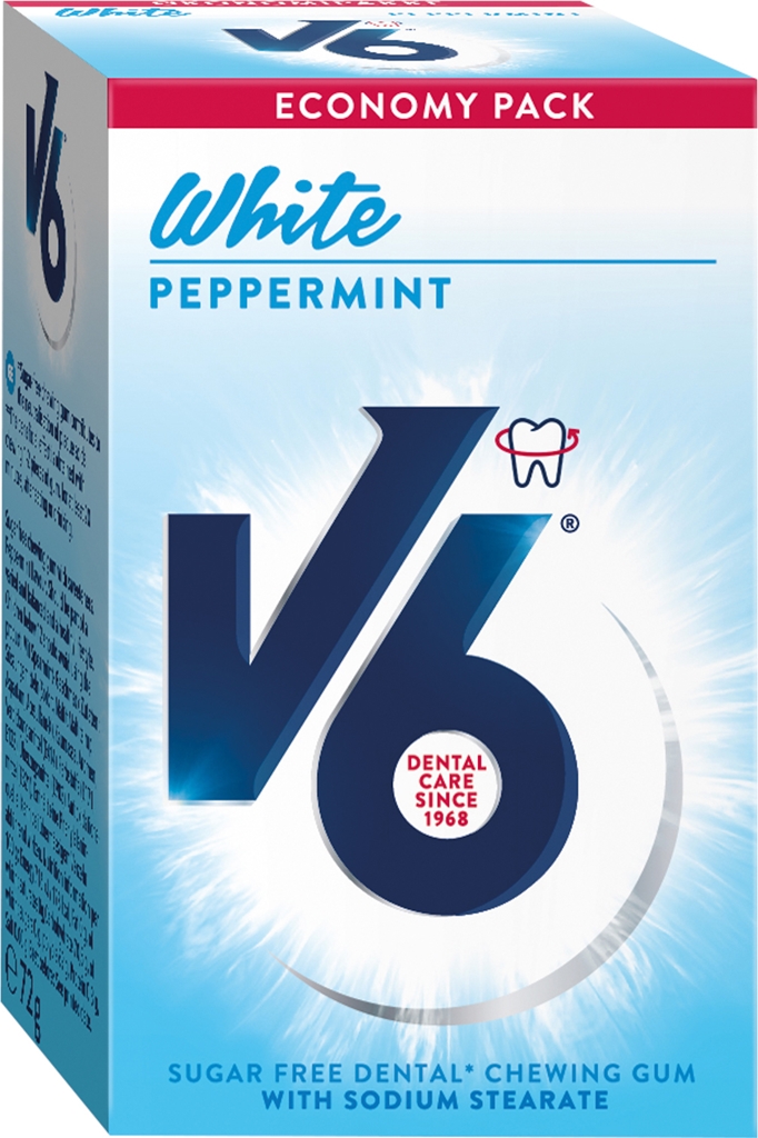 V6 White Peppermint Tyggegummi 72 gram – Herreapoteket