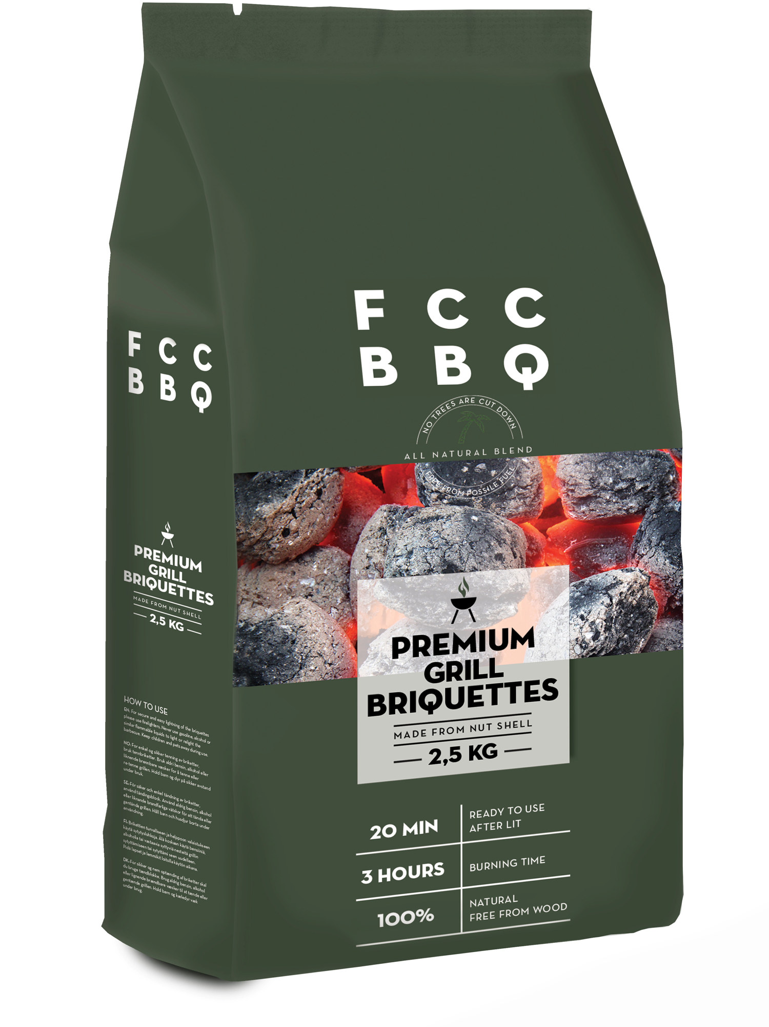 Grillbriketter Long glow FCC BBQ, 2.5 kg, Svart | Plantagen